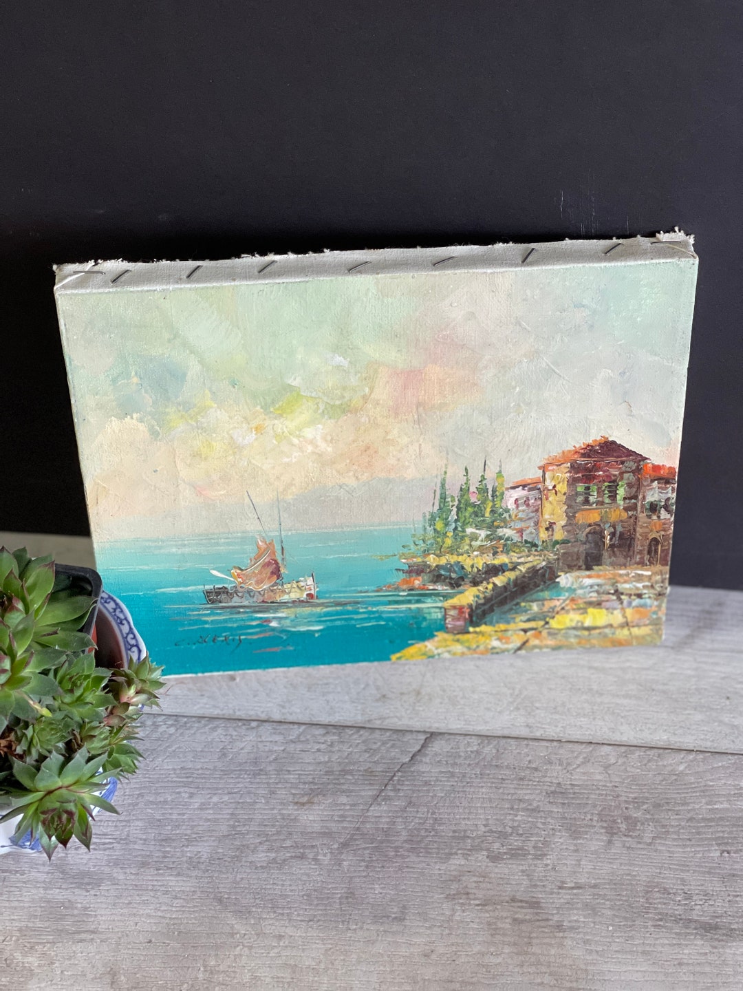 Vintage Oil Painting Greek Seascape on Canvas - Anco Built Modern ...