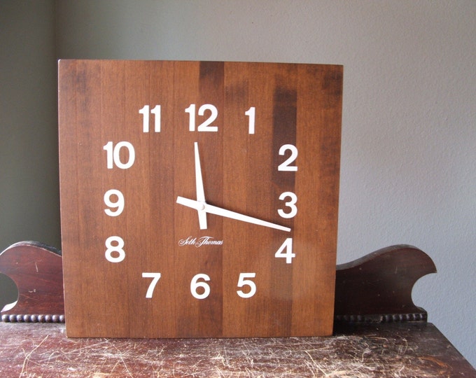 Seth Thomas Butcher Block Wall Clock - Etsy