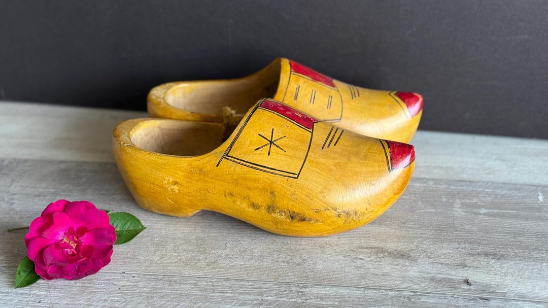 Vintage Wooden Shoes - Real Carved Clogs - Holland Hand Painted Used ...