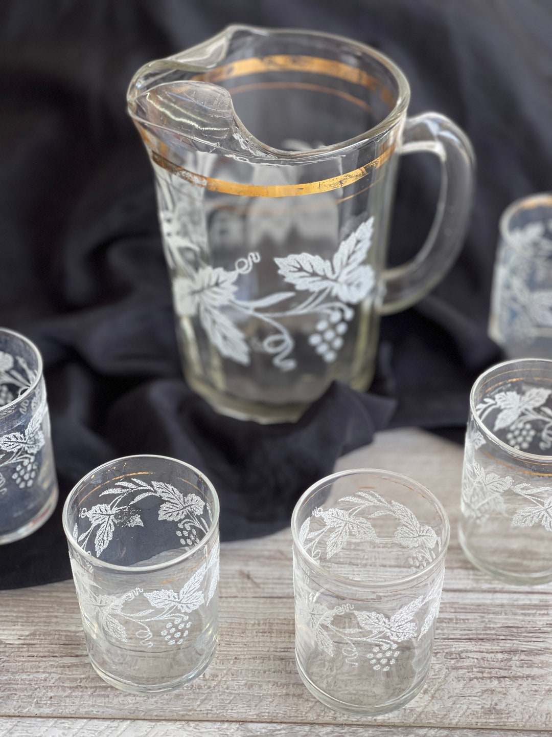 Vintage Glass Pitcher- Glasses Set -drinking Set - Blackberry Antique ...