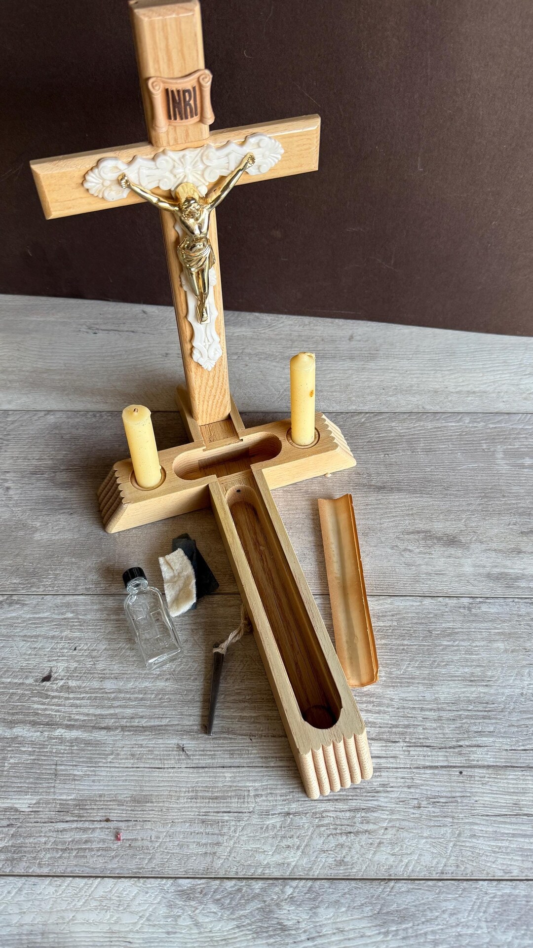 Vintage Sick Call Crucifix Wall Hanging - Sliding Compartment - Last ...