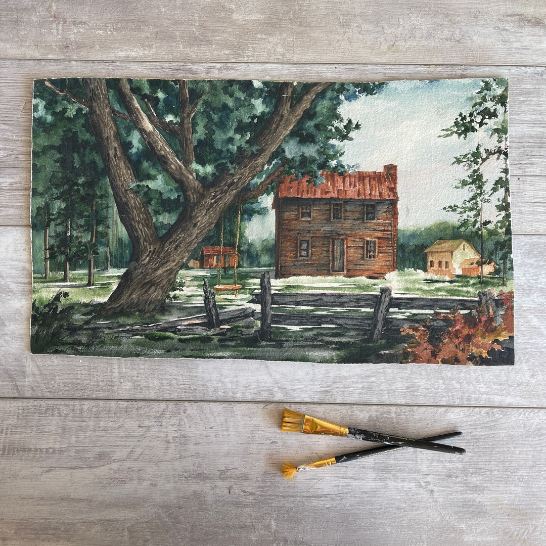 Vintage Watercolor Painting Signed Skippy Anderson Rustic - Etsy