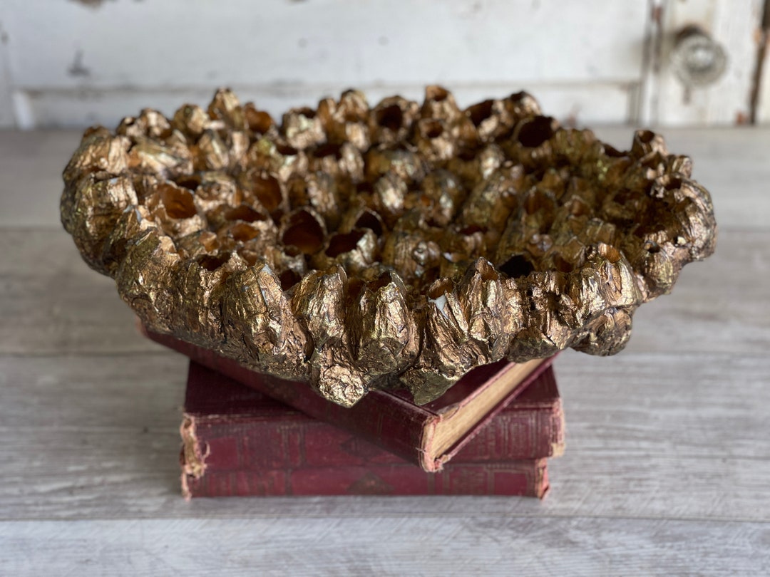 Vintage Barnacle Sculpture Resin Gold Painted Bowl - Etsy