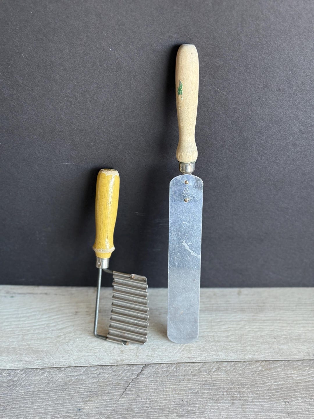 Vintage Kitchen Utensils - Old Wooden Handle - Chip Cutter, Long Flat ...