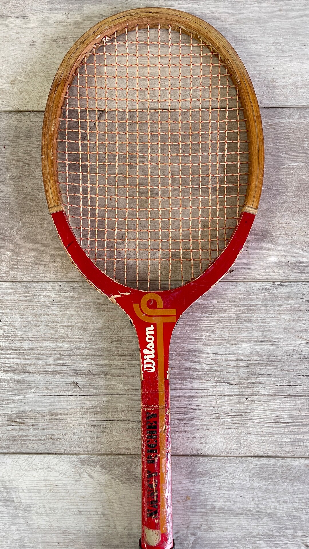 Vintage Tennis Racket Wooden Wood Racquet Wilson Nancy Richey Red 1970s ...