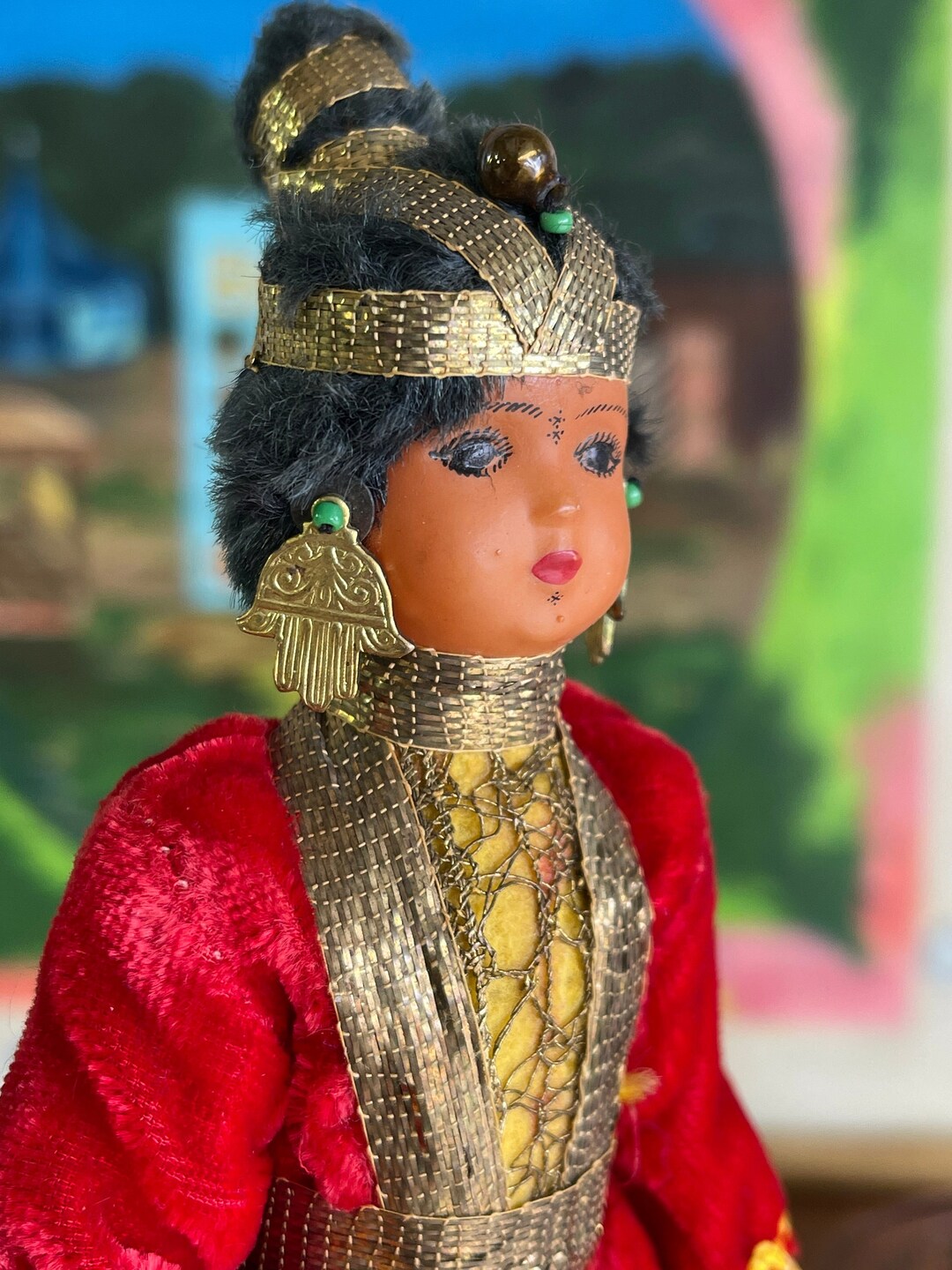 Vintage Hindu Doll Nepal or India 1950s Souvenir Quality Velvet, Gold ...