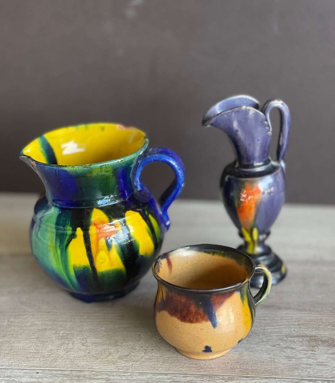 Vintage Oaxaca Pottery Mexico Dripware - Lot 3 Mug, Ewer Vase, Pitcher ...