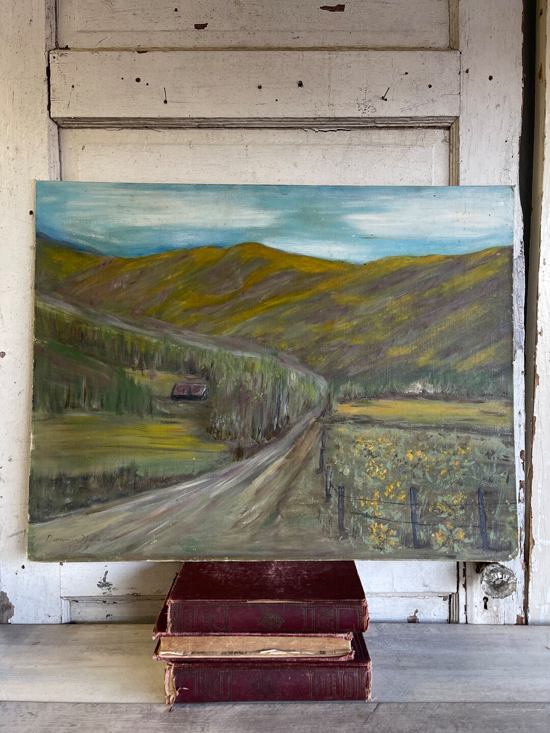 Vintage 1968 Oil Painting Bonnie Nelson Sunflowers on the Hills of ? 28 ...