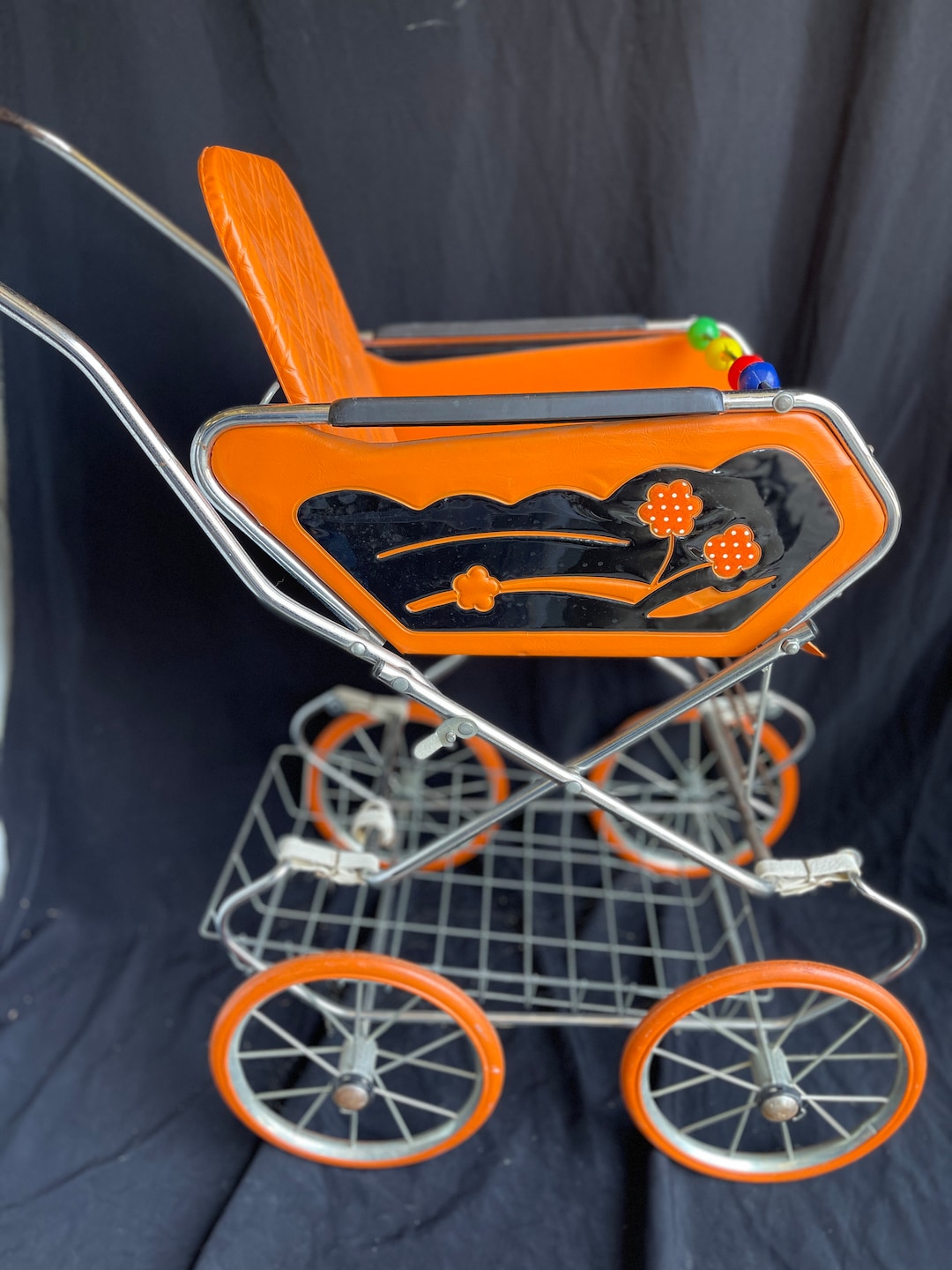 Vintage Doll Stroller Carriage Pram - Black and Orange - German Toy ...