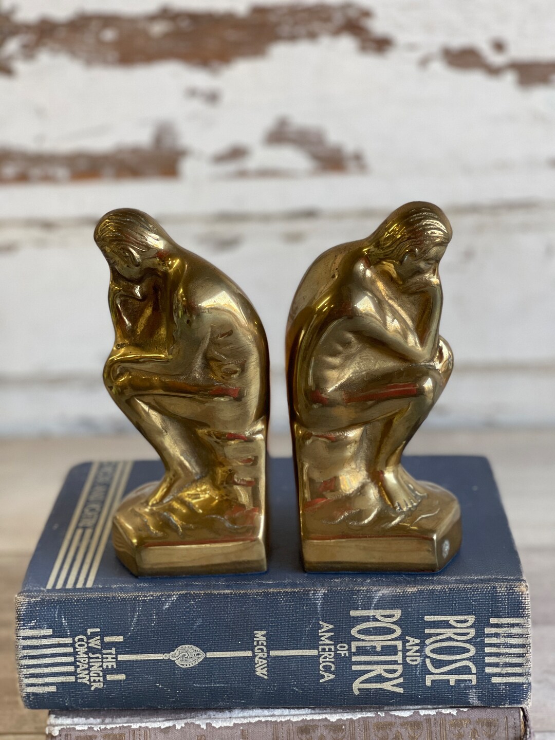 Vintage Brass Thinker Bookend Book End Statues- Rodin Statues - Etsy