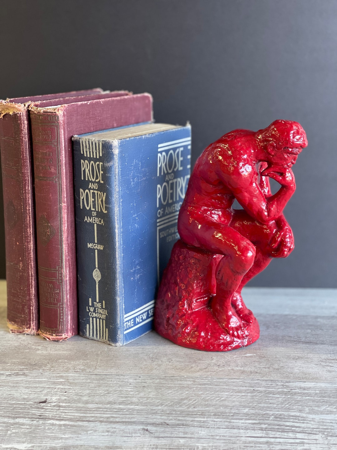 Vintage Single Thinker Bookend Book End Statue- Rodin Statue - Red - Etsy