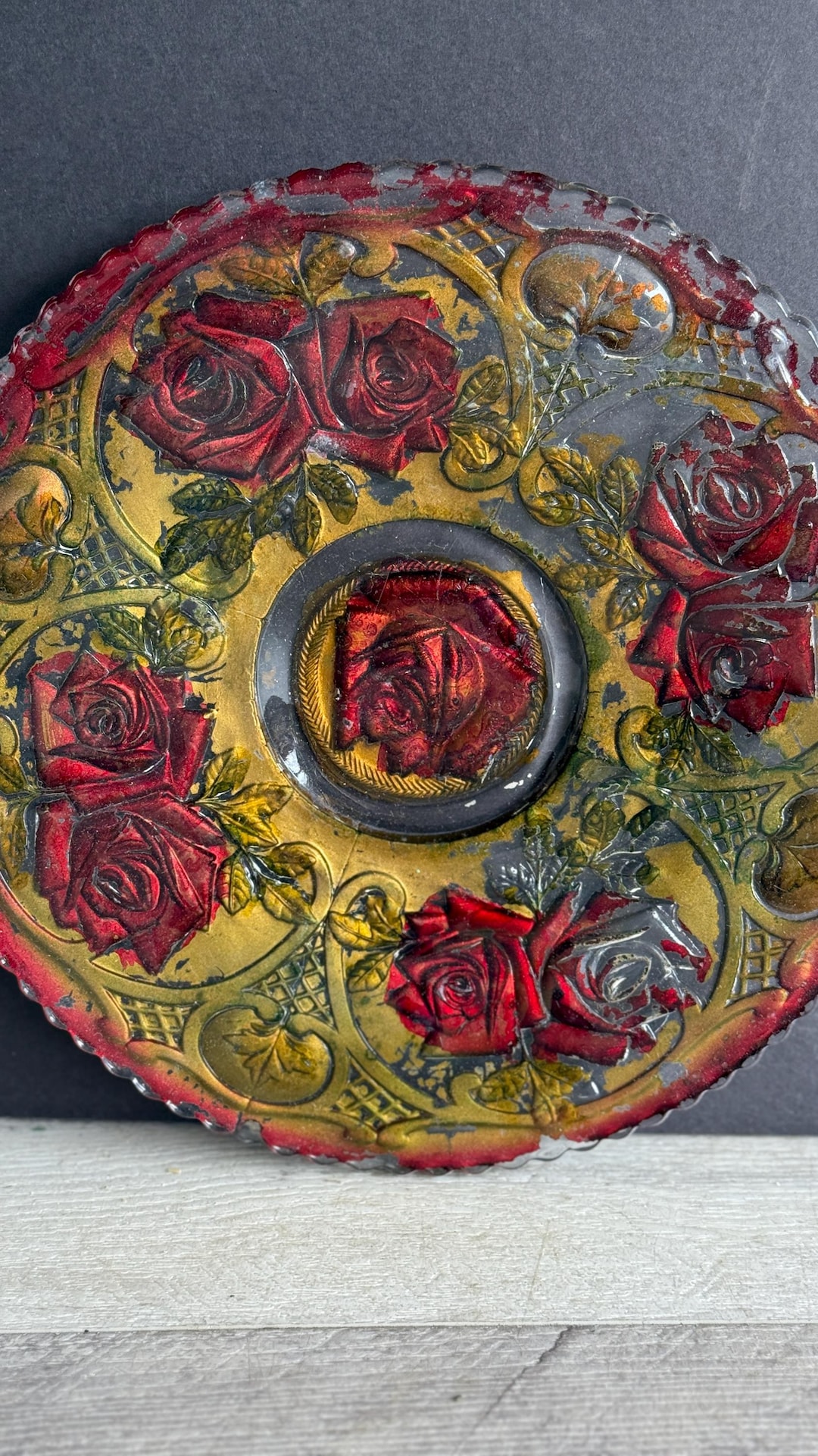 Vintage Goofus Glass Plate Roses Carnival Glass Antique 1900s Glassware ...