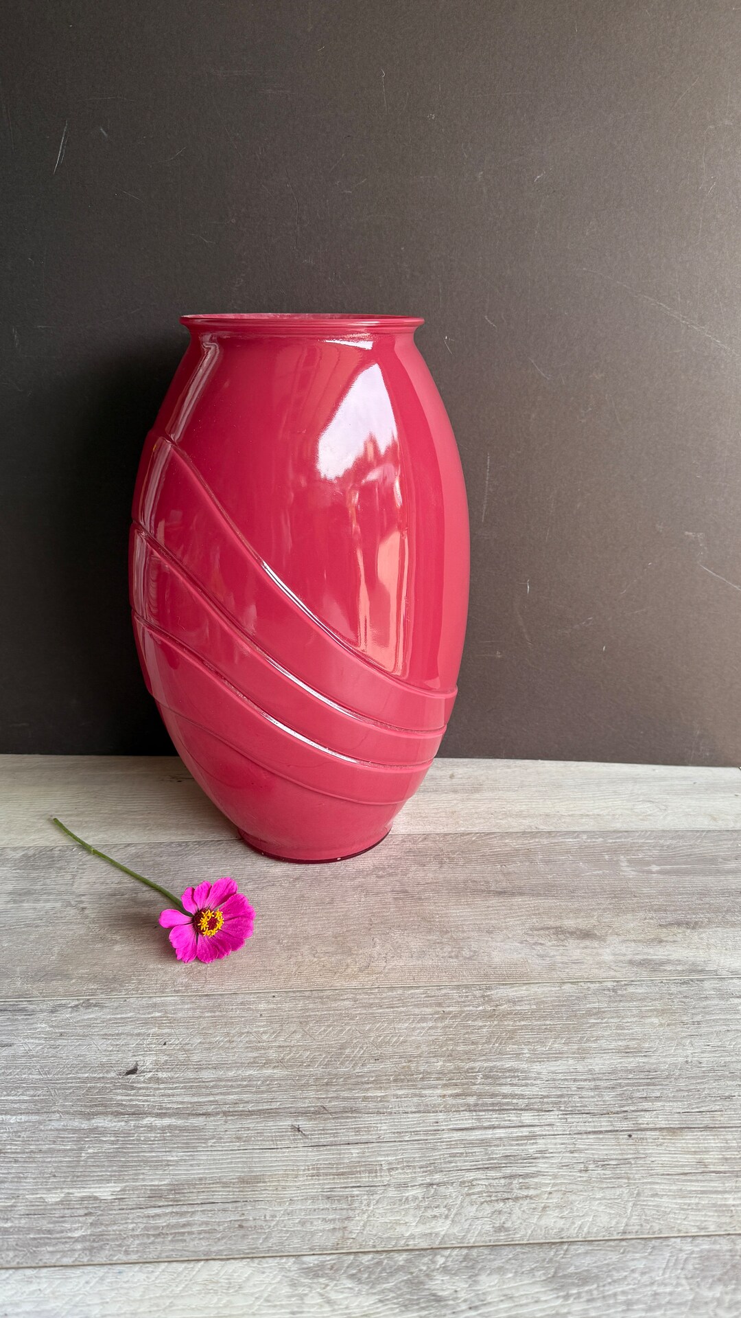 Vintage Pink Glass Vase 1980s Postmodern Shell 16 Inch Large Floor Vase ...