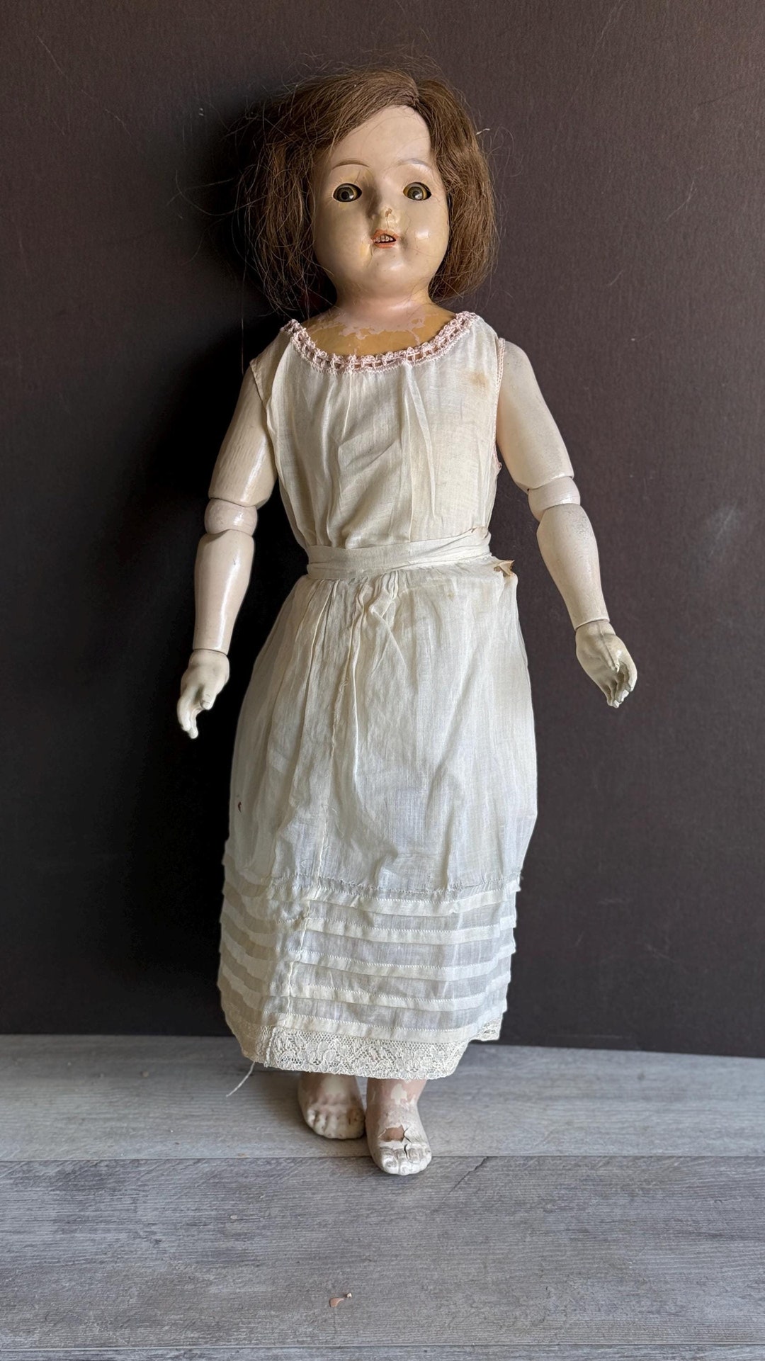 Vintage Tip Top Toy Doll Composition and Leather Body Glass Eyes Human ...