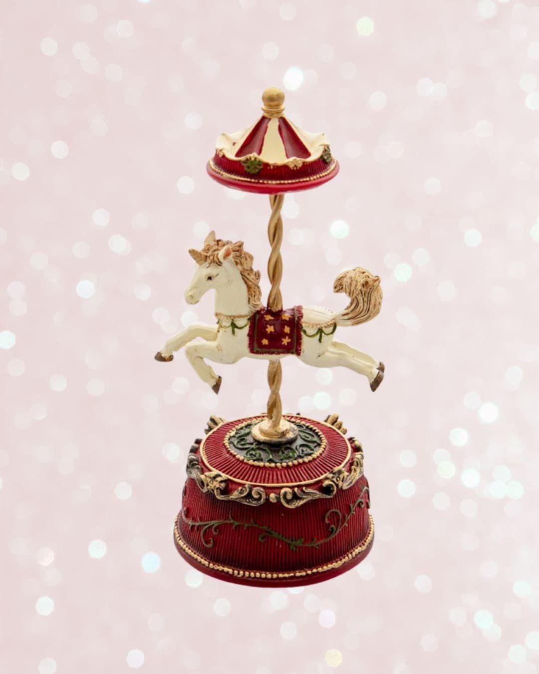 Carousel White Horse Music Box With Gold Red Detailing, Santa's Circus ...
