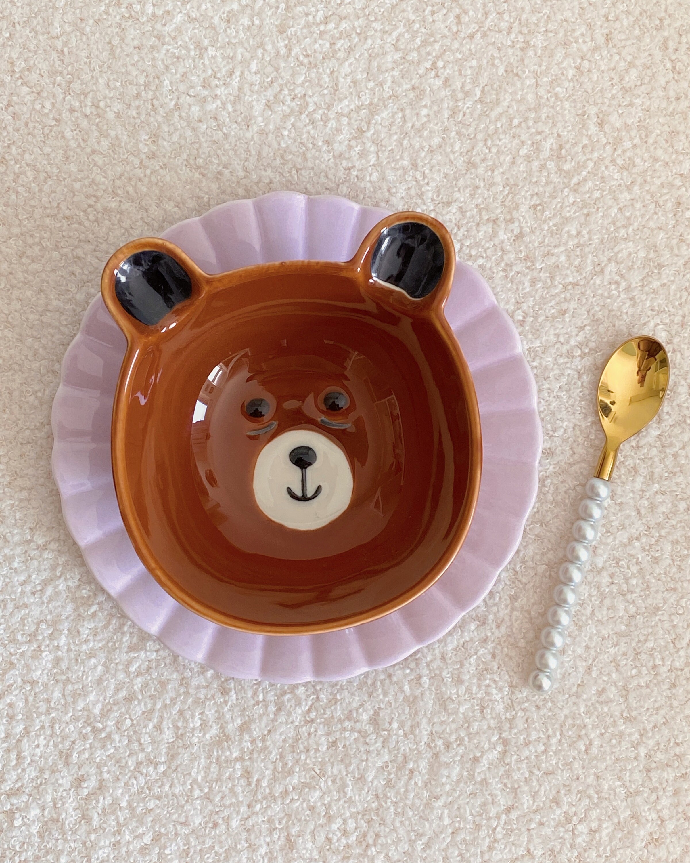Brown Bear Ceramic Bowl, Kid's, Toddler Tableware, Kitchenware Children ...