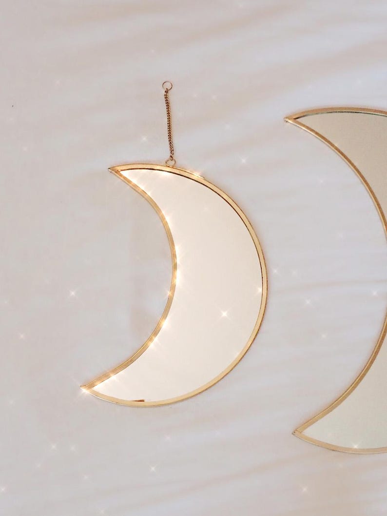 Moon Mirror, Gold Moon Mirror Edged in Brass, Brass Mirror, Moon ...
