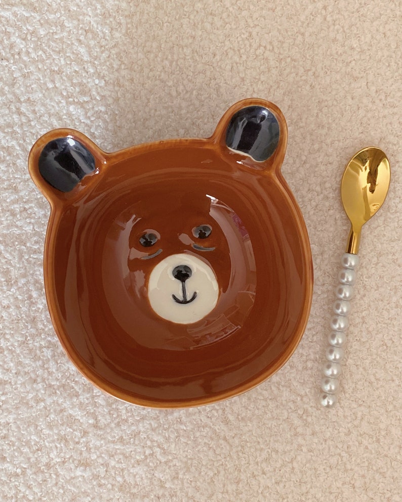 Brown Bear Ceramic Bowl, Kid's, Toddler Tableware, Kitchenware Children ...