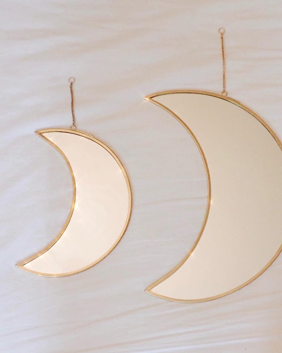 Moon Mirror, Gold Moon Mirror Edged in Brass, Brass Mirror, Moon ...
