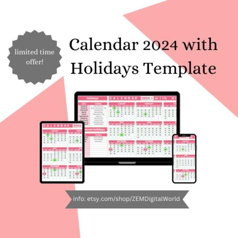 2024 Calendar With Holidays Template Google Sheets Editable & Printable ...