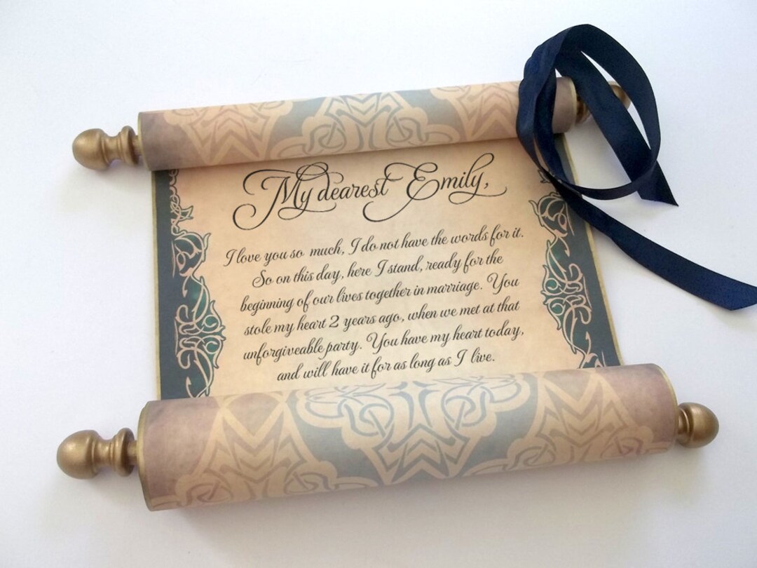 Elegant Scroll With Brooch, Aged Gold & Navy, Wedding Vows, Secret ...