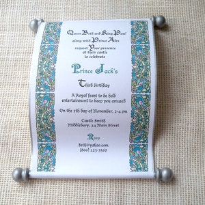 Royal Birthday Invitation Scrolls, Green or Purple, Fairy Tale ...