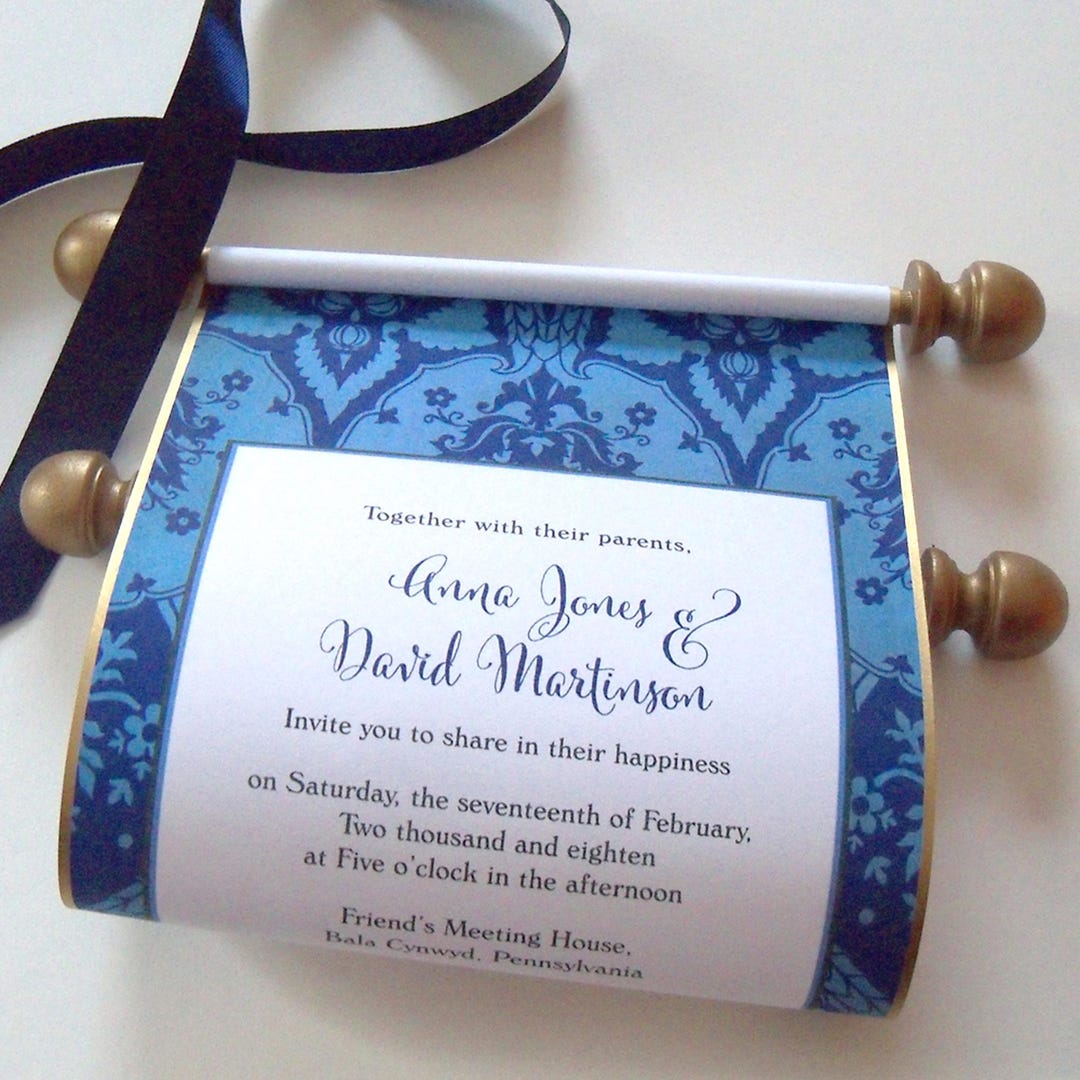 Regency Wedding Invitations, Damask Wedding Invitations in Blue and ...