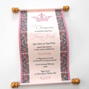 Princess Birthday Invitation Scroll With Royal Crown in Pink and Gold ...