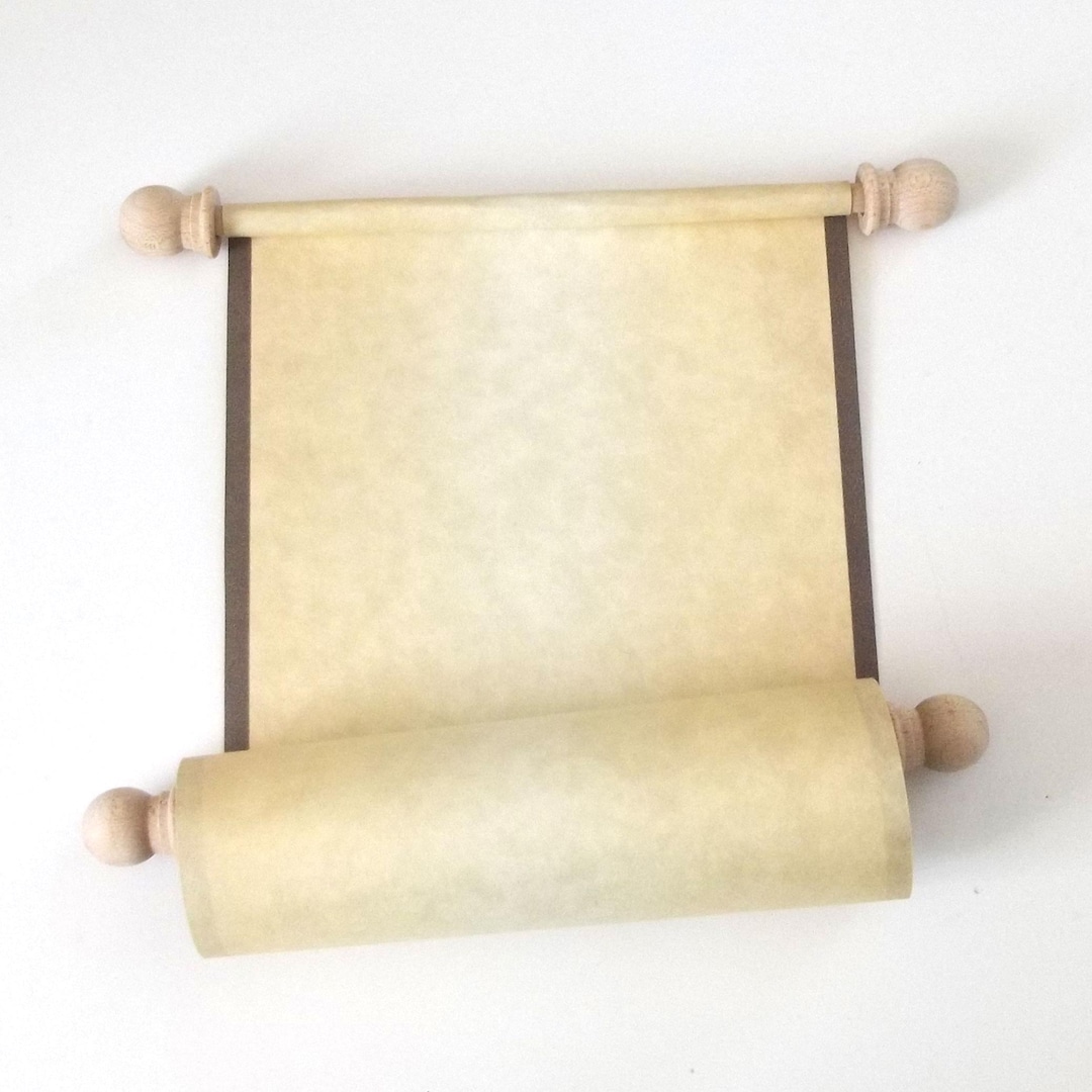Blank Aged Paper Style Scroll for Hand Writing, Unpainted Wood Finials ...