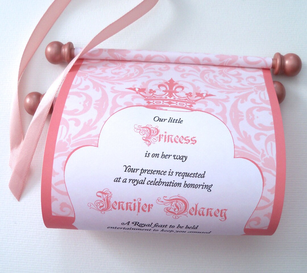 Royal Princess Baby Shower Invitation Scrolls in Rose Gold, Set of 10 ...