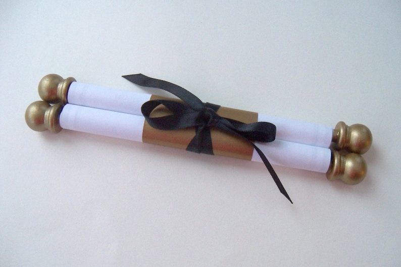 Elegant Wedding Invitation Scrolls in Black and Aged Gold - Etsy
