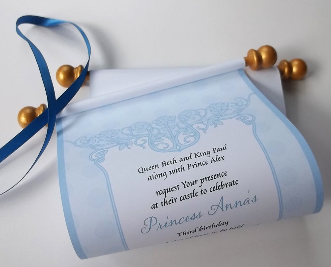 Fairy Tale Princess Invitation Scrolls in Blue and Gold, Set of 10 ...