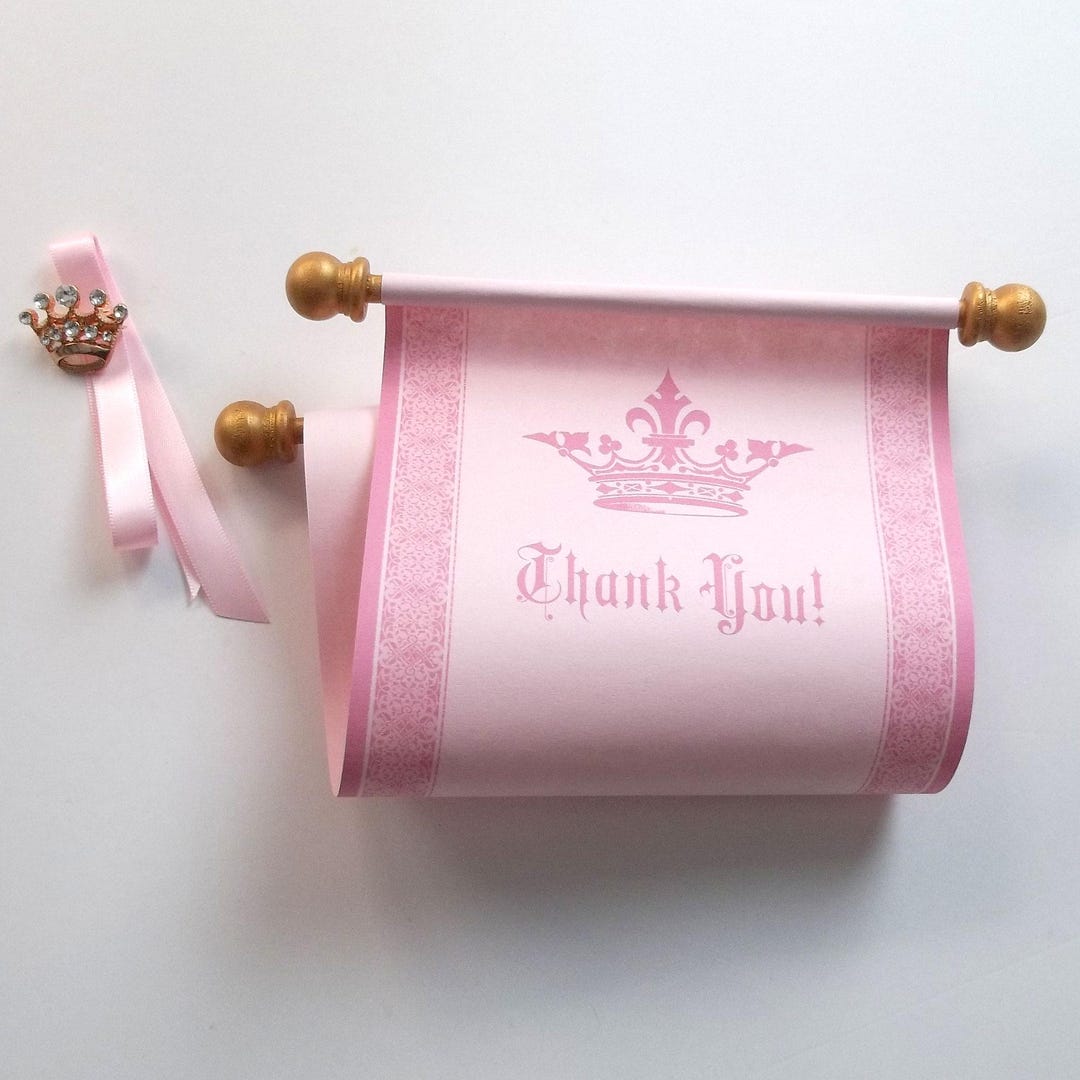 Thank You Card Scrolls With Royal Crown in Pink With Gold Accents and ...