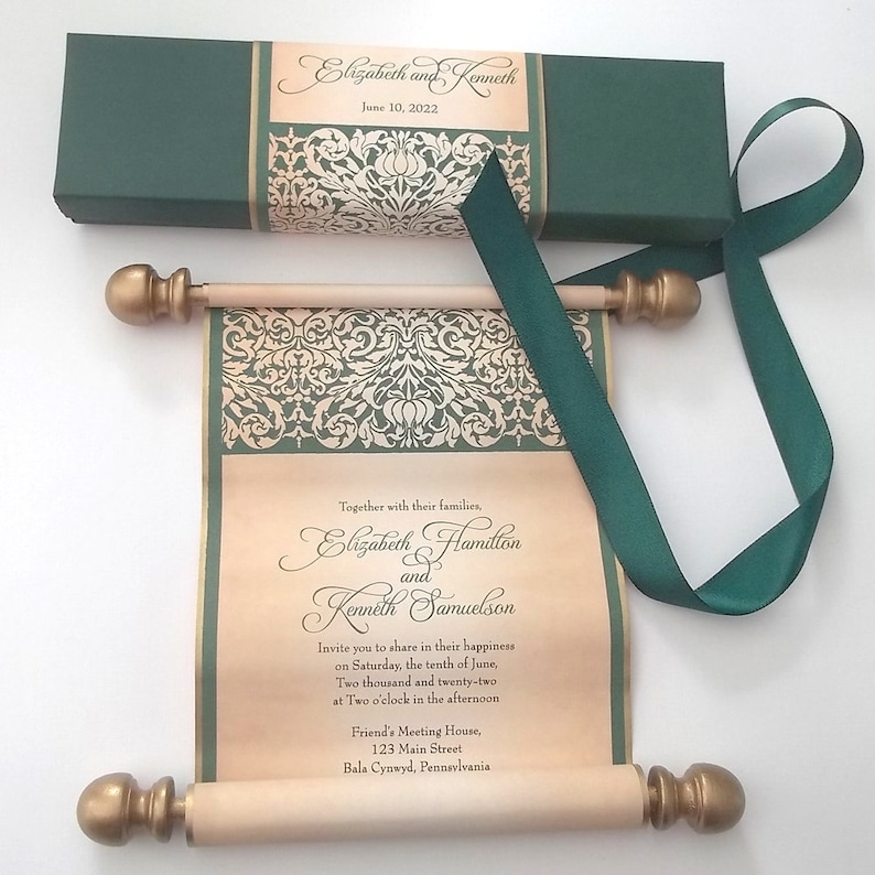 Medieval Castle Wedding Invitation Scroll in Emerald Green and - Etsy