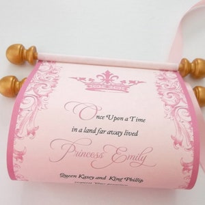 Princess Birthday Invitation Scroll With Brooch, Gold and Pink, Set of ...