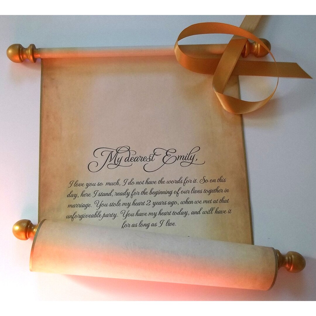 Personalized Wedding Vows Scroll: Rustic Parchment Paper, Optional ...