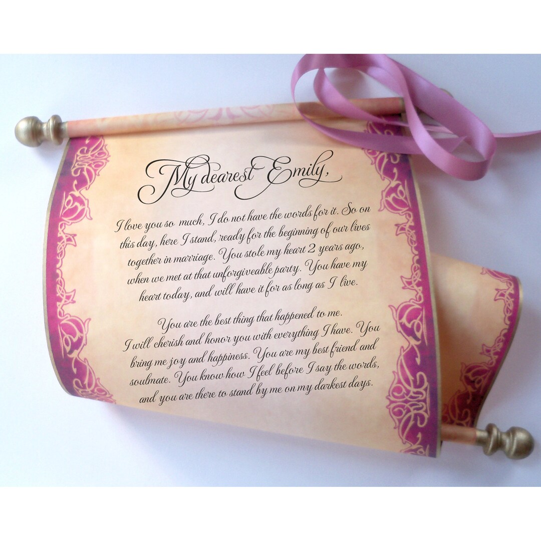 Wedding Vows Scroll With Brooch, Blank or Custom, 8x18 Inches Paper ...