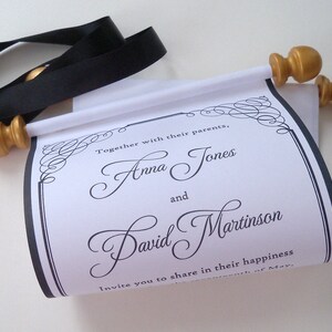 Traditional Wedding Invitation Scrolls With Boxes, Black and White With ...