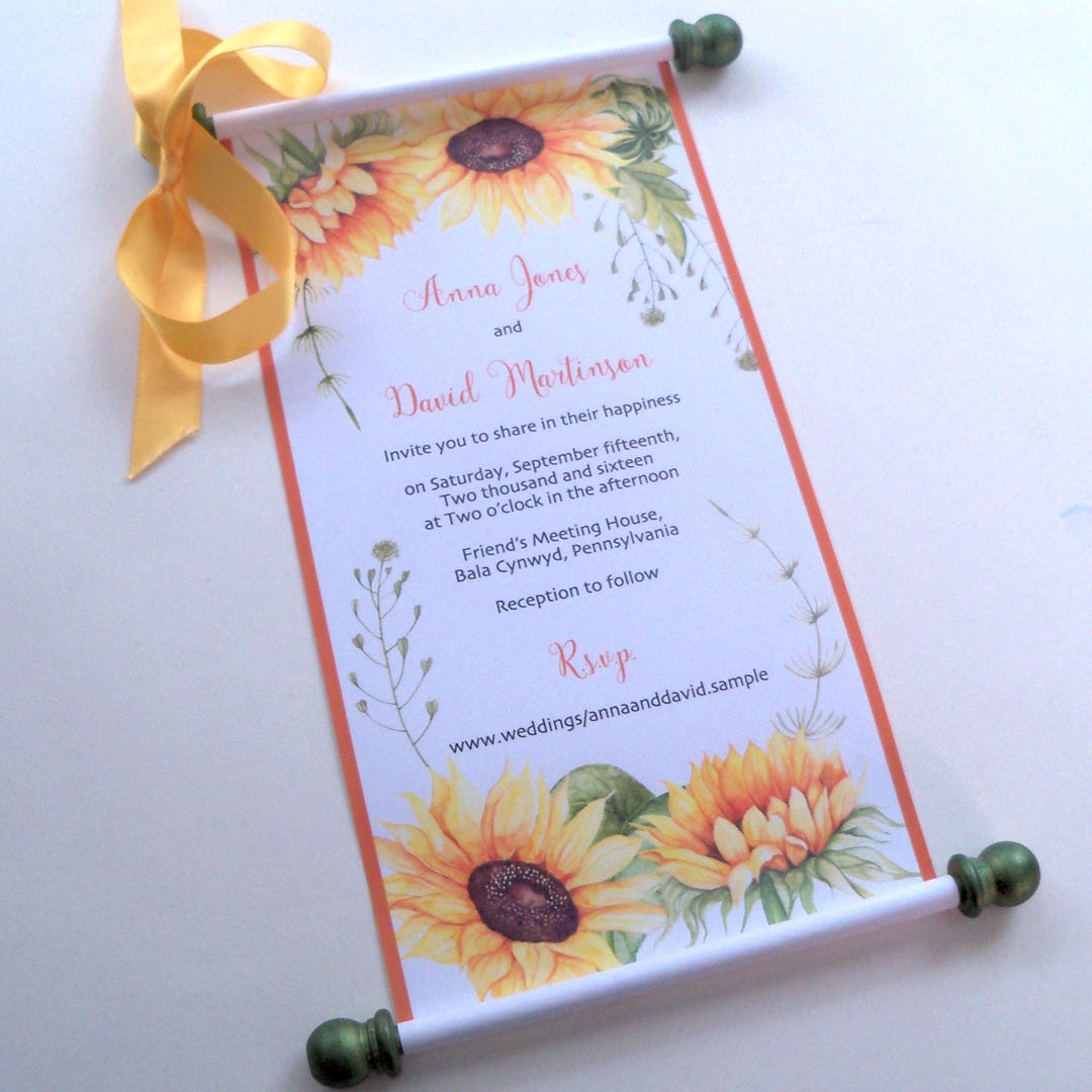 Rustic Sunflower Wedding Invitation Scrolls – Set of 10 Custom Invites ...