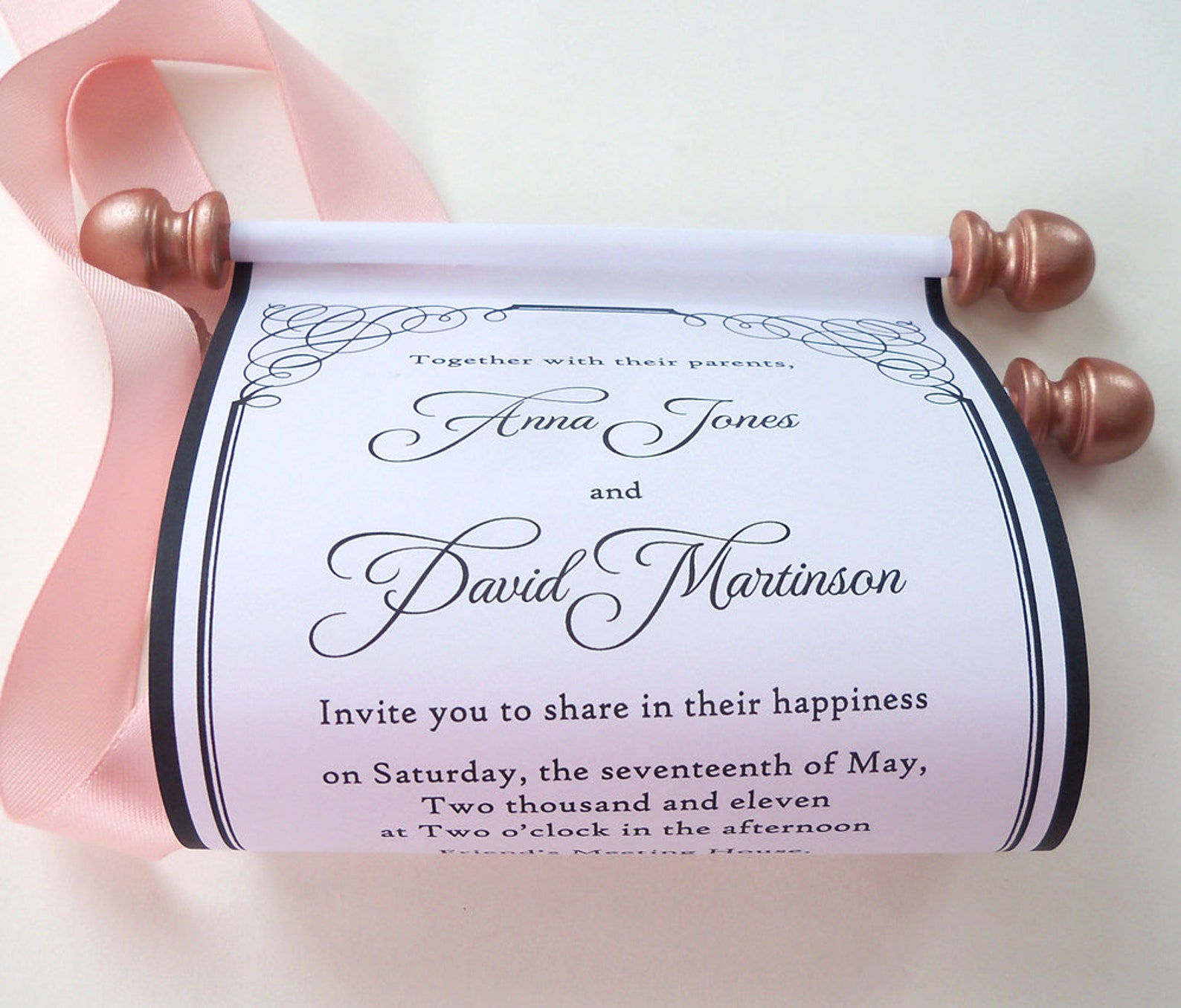 Scroll Wedding Invitations in Black and Rose Gold Elegant | Etsy