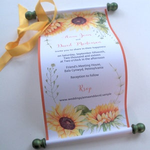 Sunflower Wedding Invitations, Rustic Wedding Invite Scrolls, Set of 10 ...