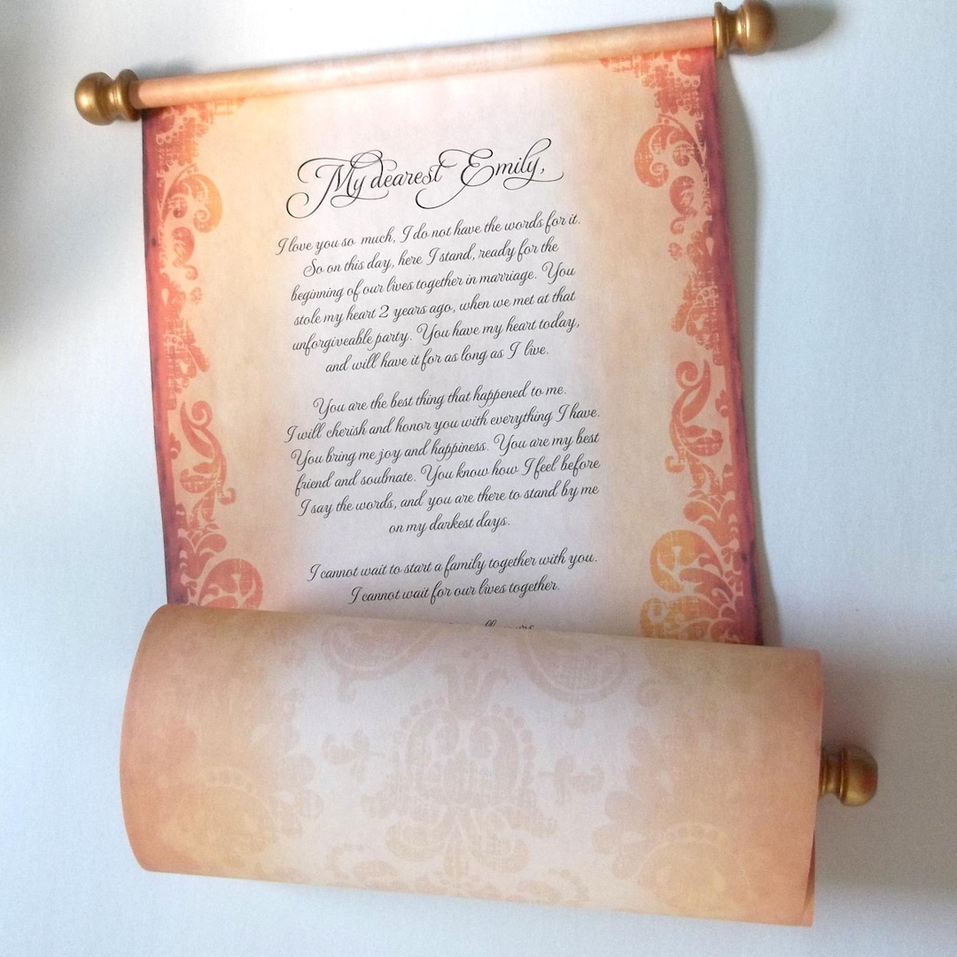 Customizable Scroll With Antique Damask Design, 11x32" Aged Parchment ...
