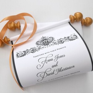 Traditional Black and White Wedding Invitation Scrolls With Gold ...
