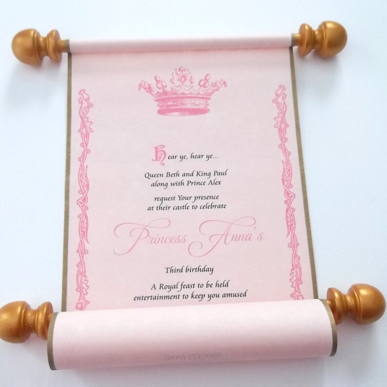 Princess Birthday Invitation Scrolls With Boxes in Pink and Gold, Set ...