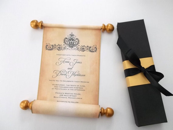 Invitaciones Con Pergamino Dorado Original Invitación De Boda De