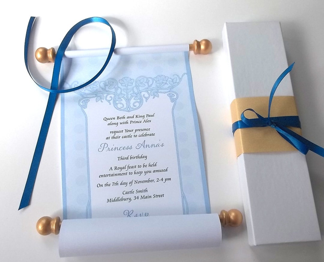 Fairytale Princess Invitation Scrolls in Blue and Gold, Set of 10 - Etsy