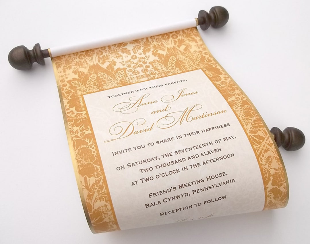 Gold Wedding Invitations, Elegant Scroll Invitations, Handmade Invites ...