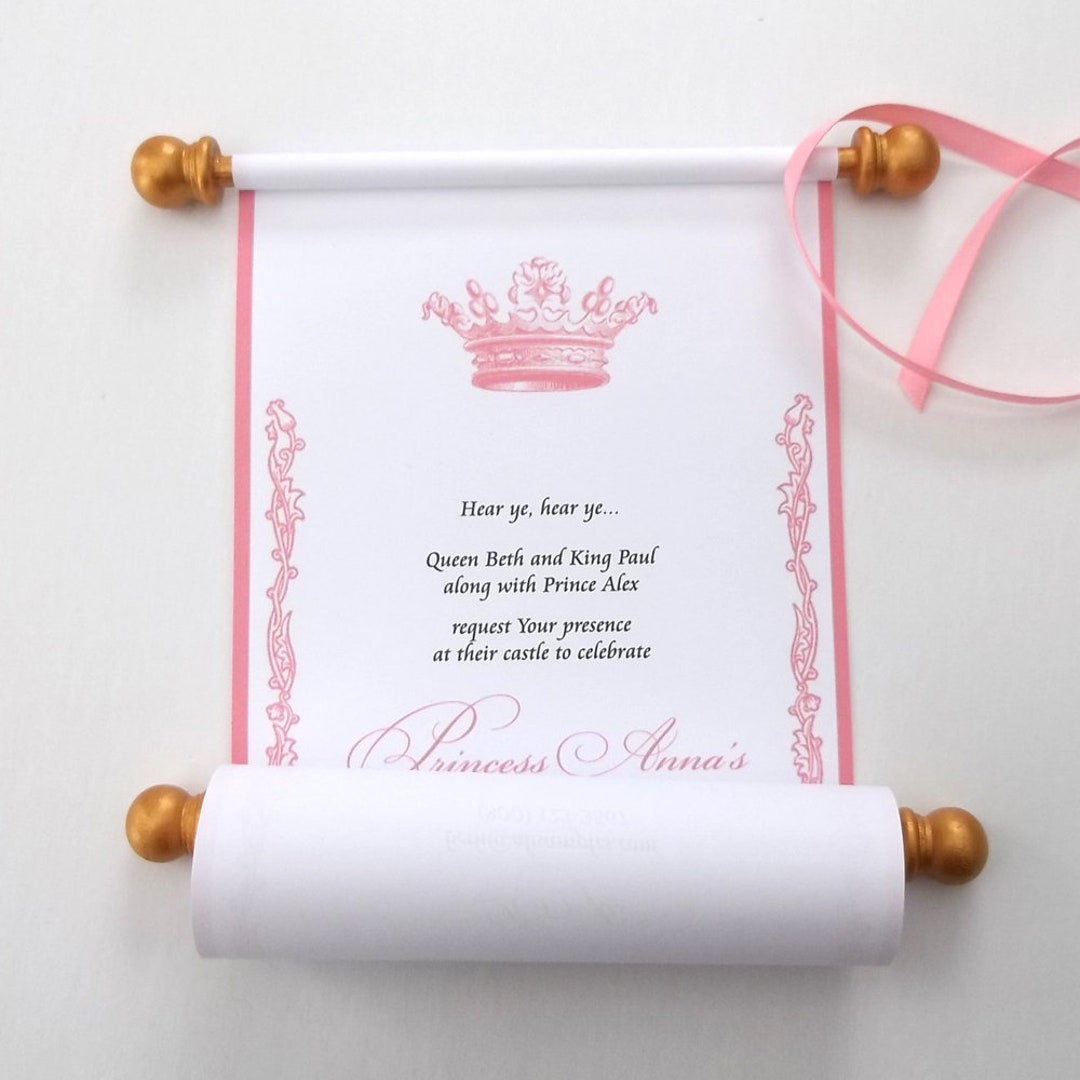 Princess Scroll Invitation With Crown, Pink and Gold, Set of 10 - Etsy