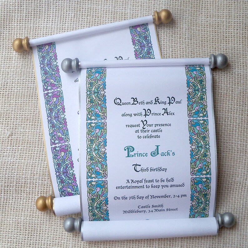 Royal Birthday Invitation Scrolls Green or Purple Fairy Tale - Etsy