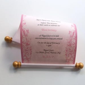 RUSH Princess Birthday Invitation Scrolls in Gold and Pink, Set of 10 ...